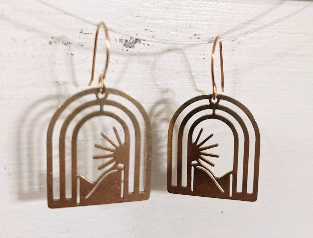 Tilana Earrings Solid Brass With Gold Hooks Hand Eye Magic - Etsy