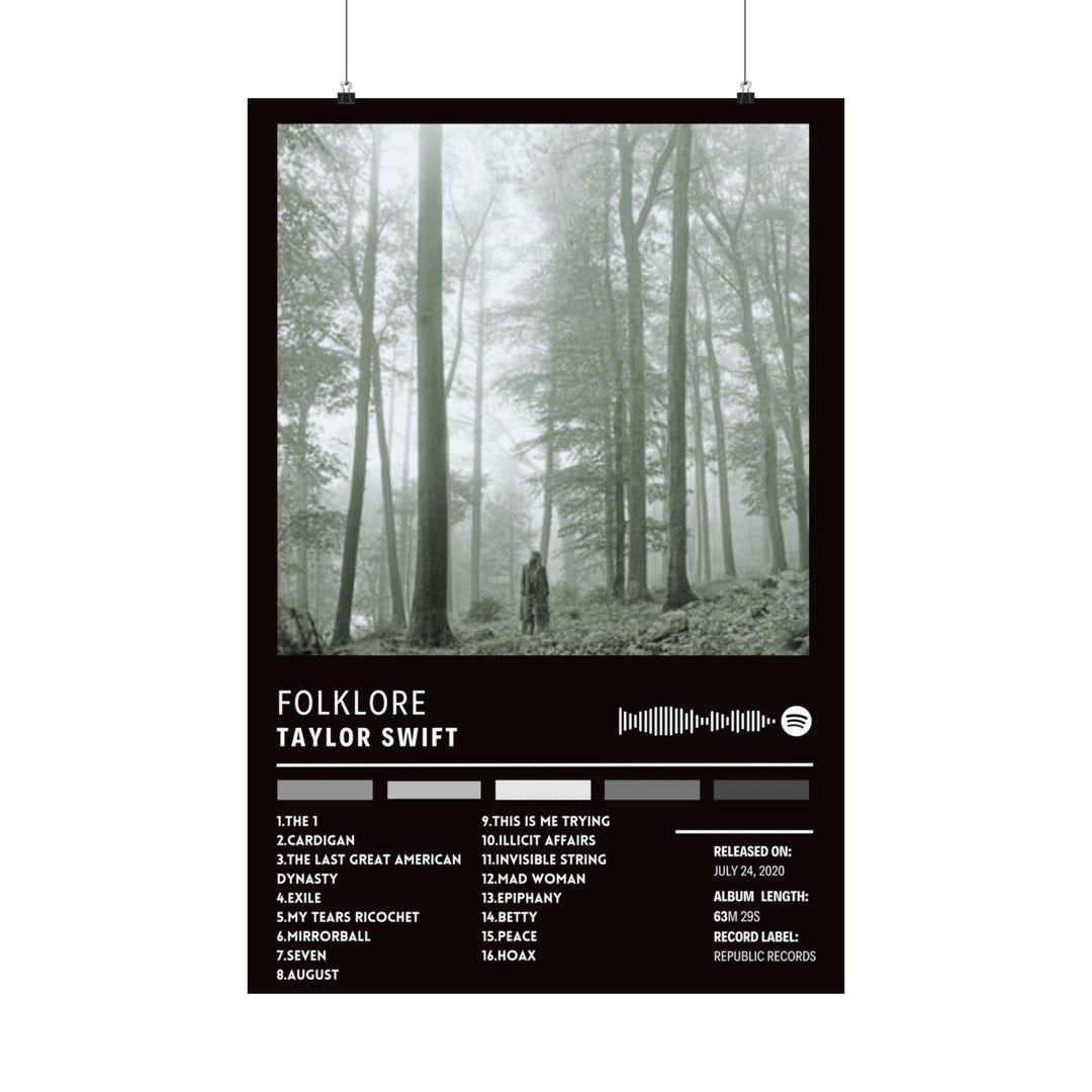 Taylor Swift Folklore Album Poster-dive Into the Indie-folk Sound With Hits Like cardigan and ...
