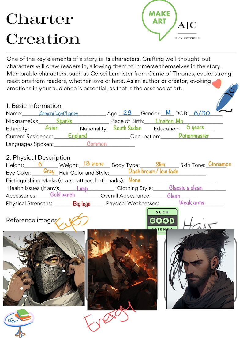 Character Creation Template for Your Book/movie/tv Show/rpg's. 4 Pages ...