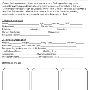 Character Creation Template for Your Book/movie/tv Show/rpg's. 4 Pages ...