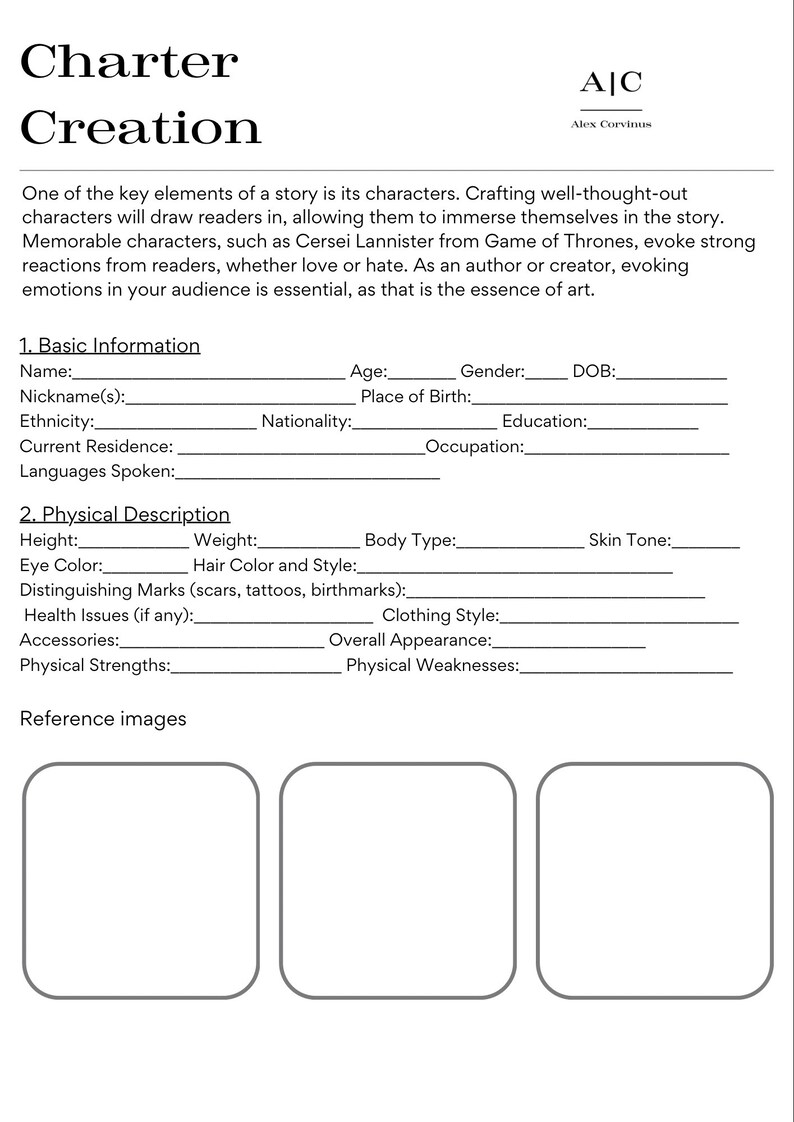 Character Creation Template for Your Book/movie/tv Show/rpg's. 4 Pages ...