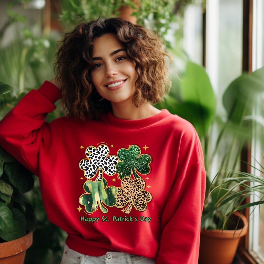 Shamrock Animal Print Pullover Women St Patrick Day Sweater Irish Style ...