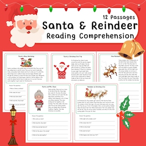 12 Santa & Reindeer Reading Comprehension Passages for Kids - Etsy