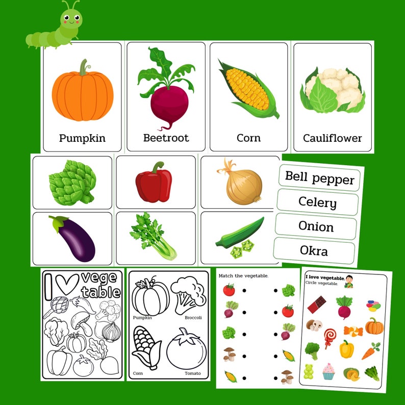 Vegetable Flashcards, Posters and Worksheet for Kindergarten ...