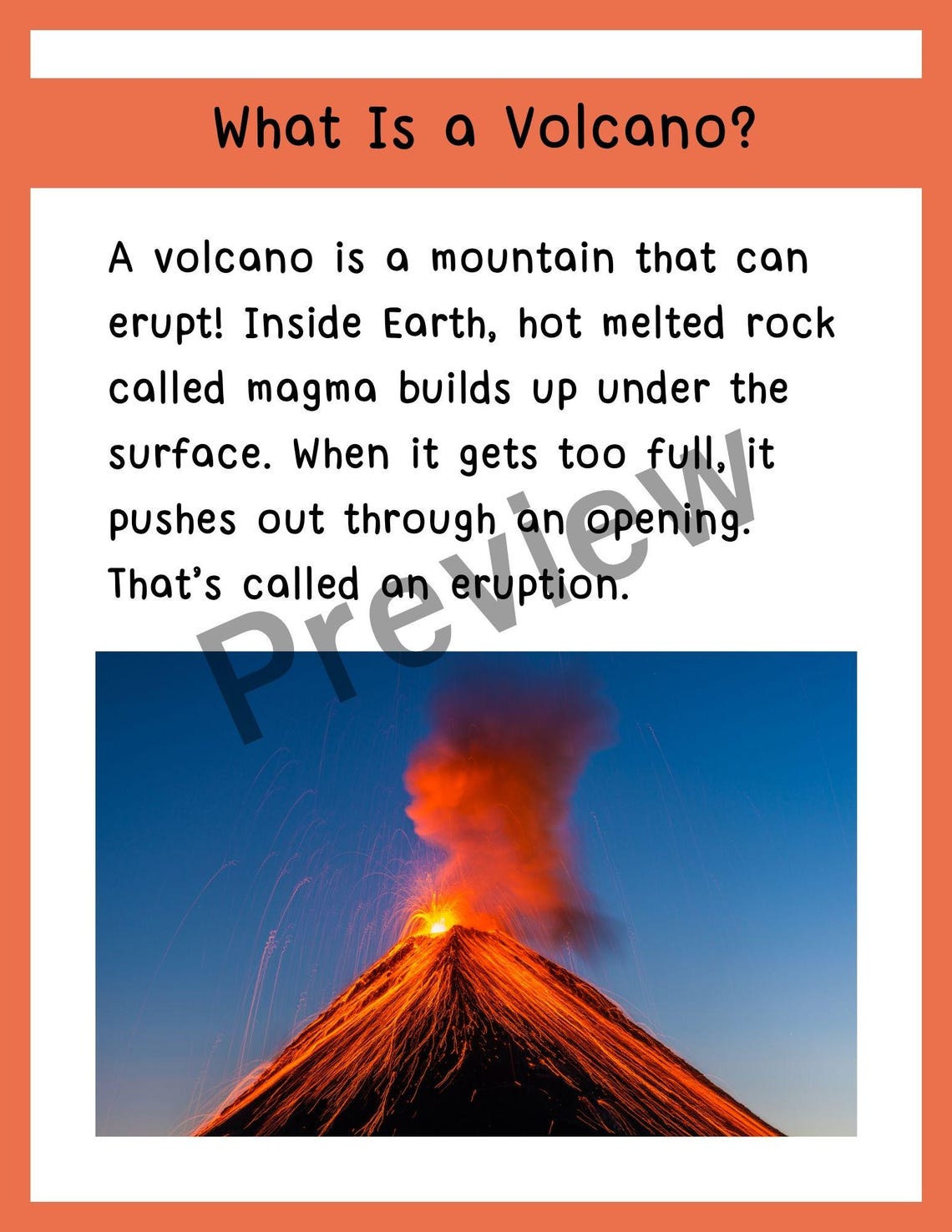 All About Volcanoes for Kids, Volcano Parts, Worksheet, Craft - Etsy