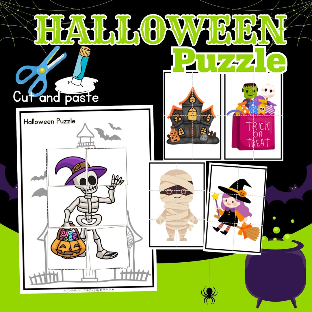 Halloween Activity, 4-6 Pieces Puzzle, Cut and Paste for K1-3, Primary ...