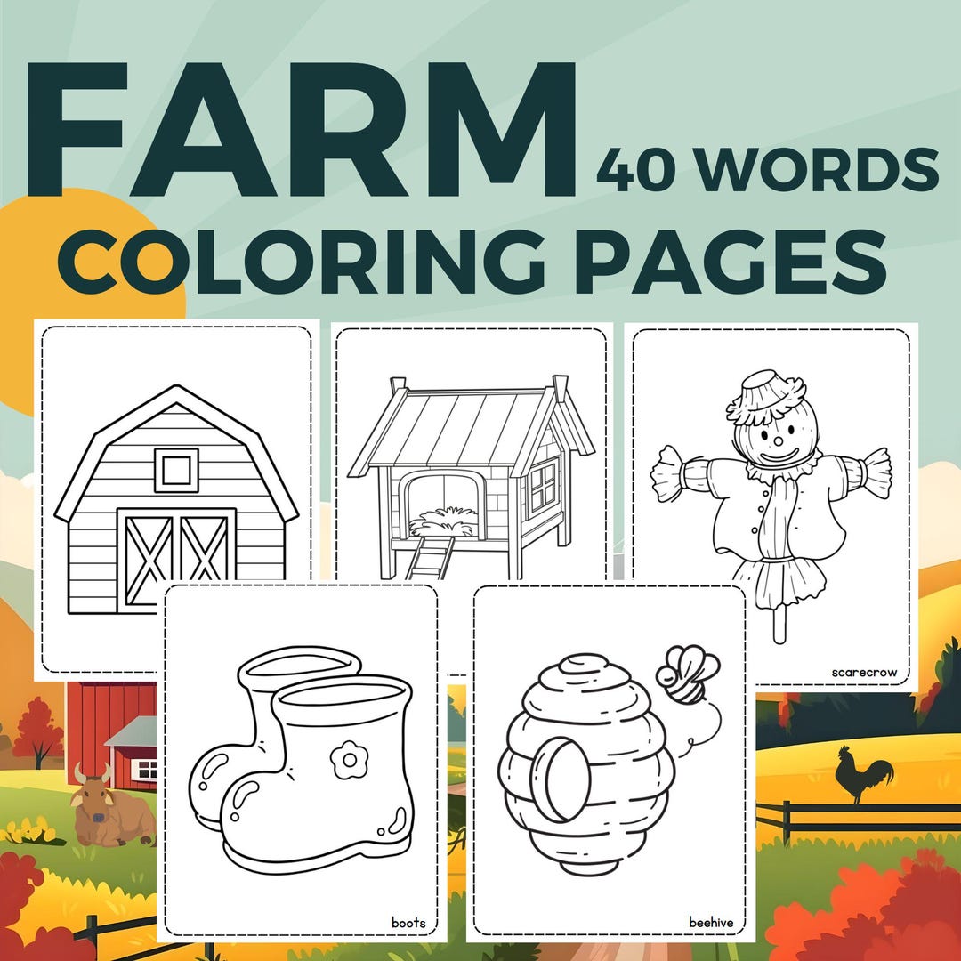 Farm Words Coloring Pages, 40 Printable Pages - Etsy