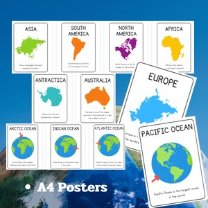 Continents and Oceans of the World, Posters, Flashcards and Worksheets ...