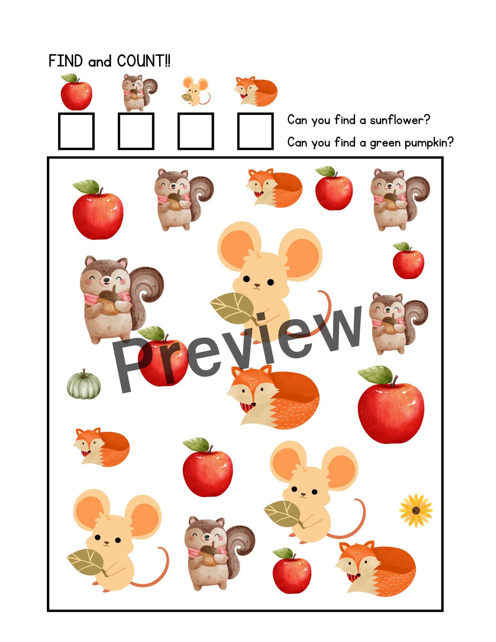 AUTUMN Math, Find and Count, Practice Counting up to 10 for Pre-k, K1-3 ...