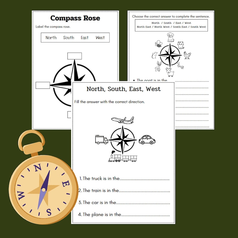 North South East West Worksheet, Compass, Digital Download - Etsy