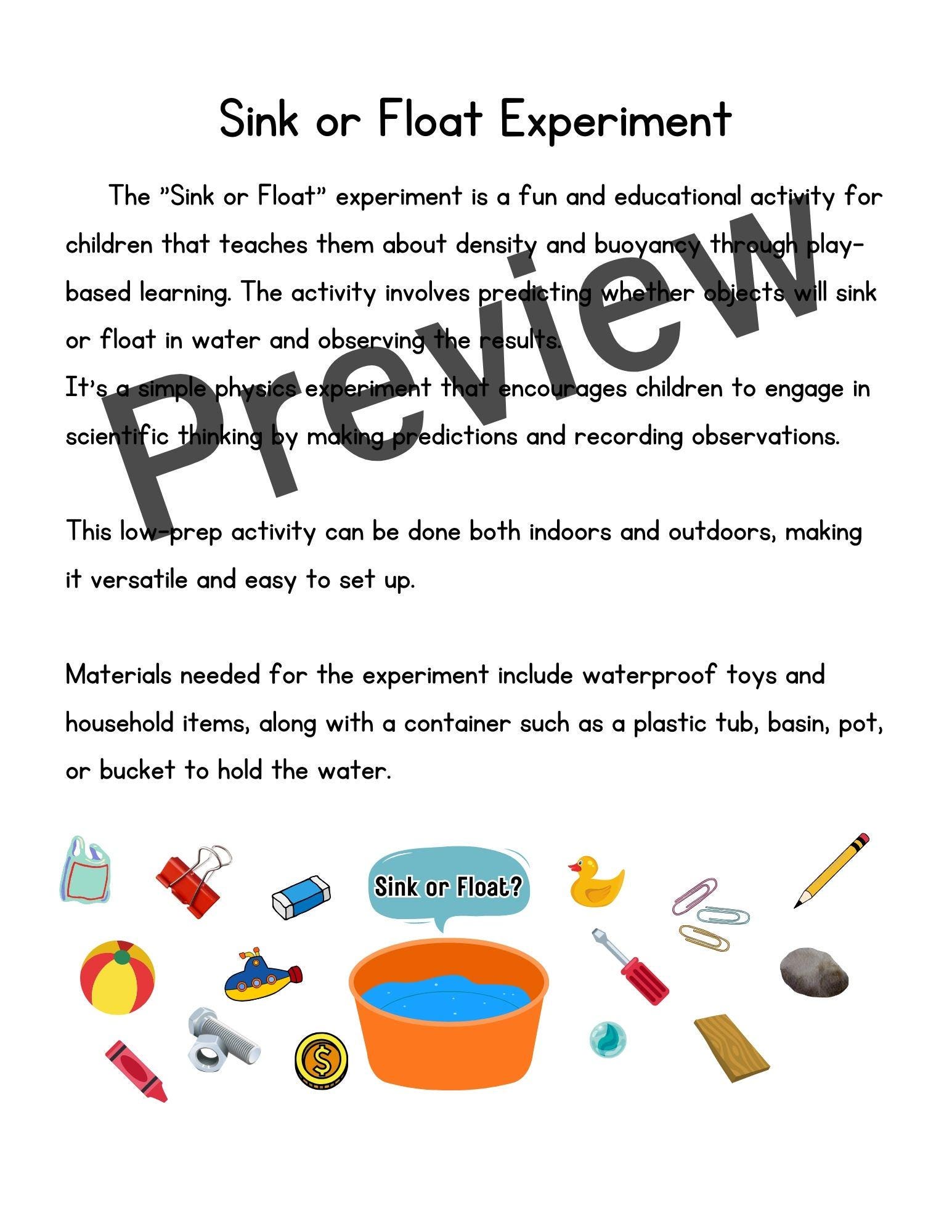 Sink or Float Science Experiment, Fun Activity With Worksheets - Etsy