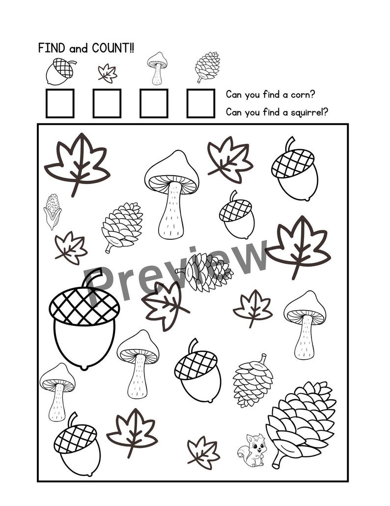 AUTUMN Math, Find and Count, Practice Counting up to 10 for Pre-k, K1-3 ...