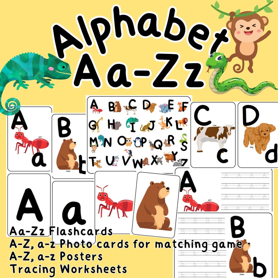 Aa-zz Animals, Letters Flashcards and Tracing Practising, Worksheets ...