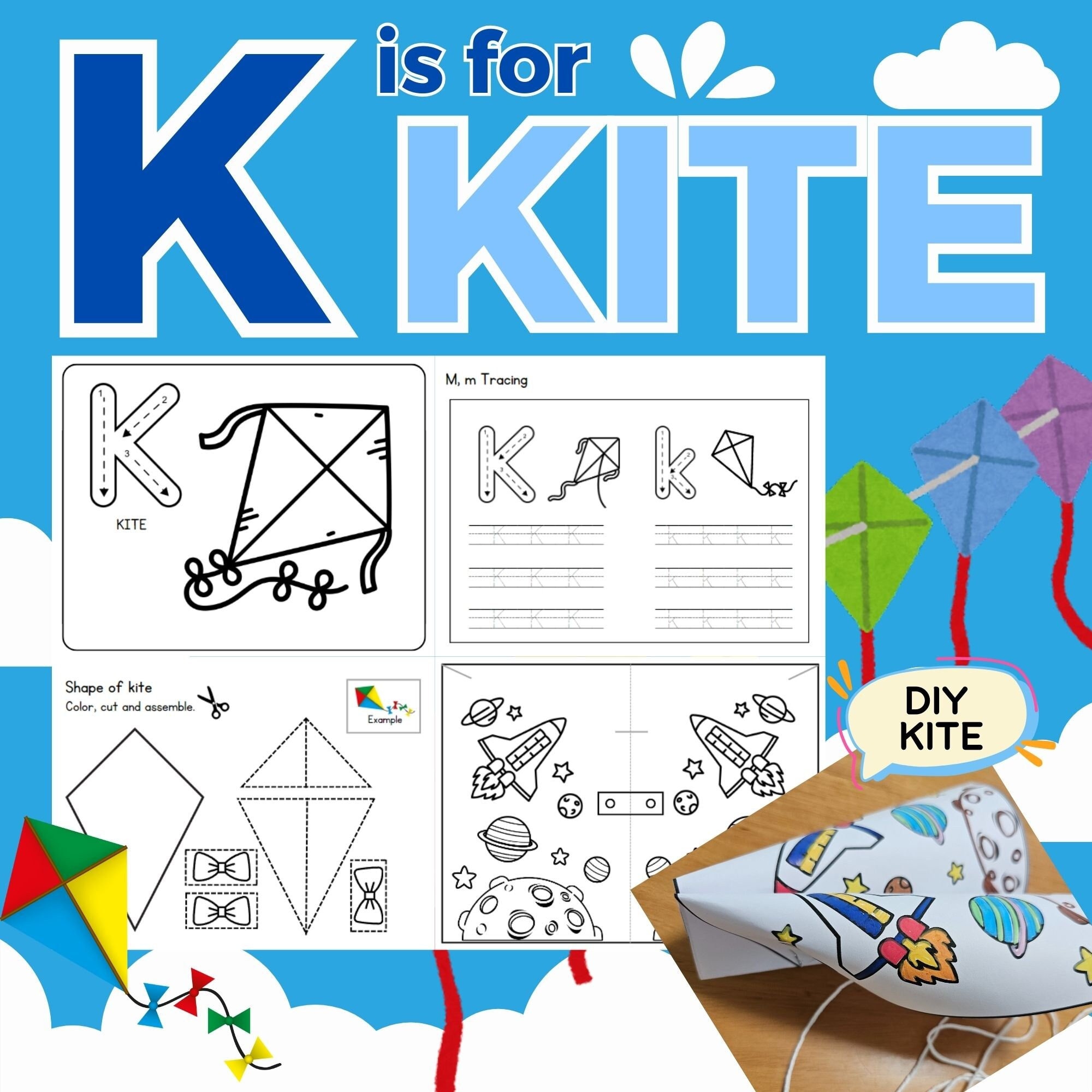 Letter K Kite Activity, Tracing Worksheet (digital Download) - Etsy