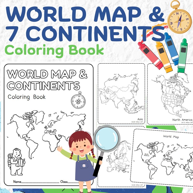 7 Continents Coloring Pages + World Map | Fun Geography Activity for ...