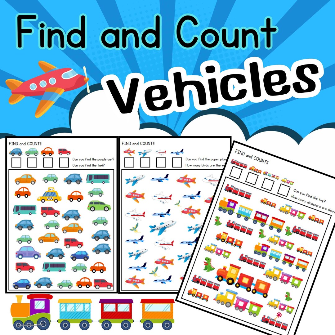 Vehicles Find and Count, Counting Practising, Fun Activity - Etsy