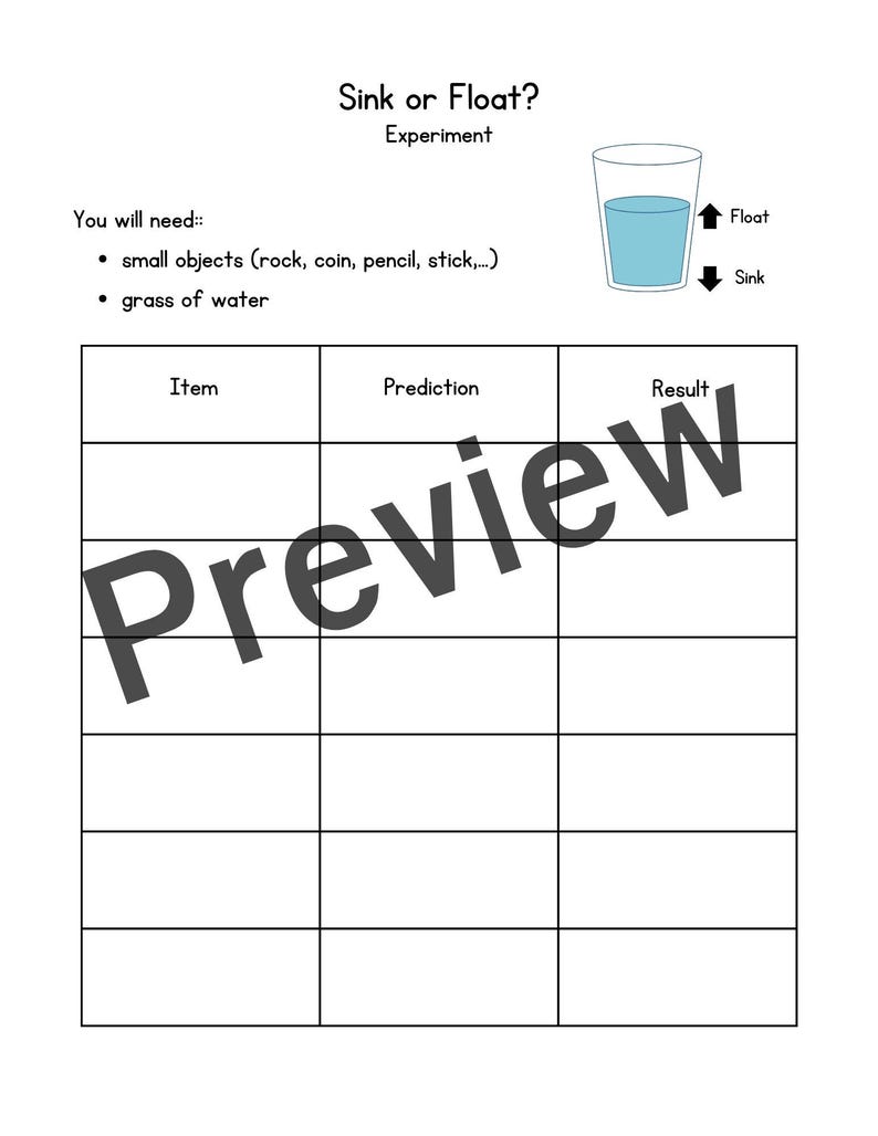 Sink or Float Science Experiment, Fun Activity With Worksheets - Etsy