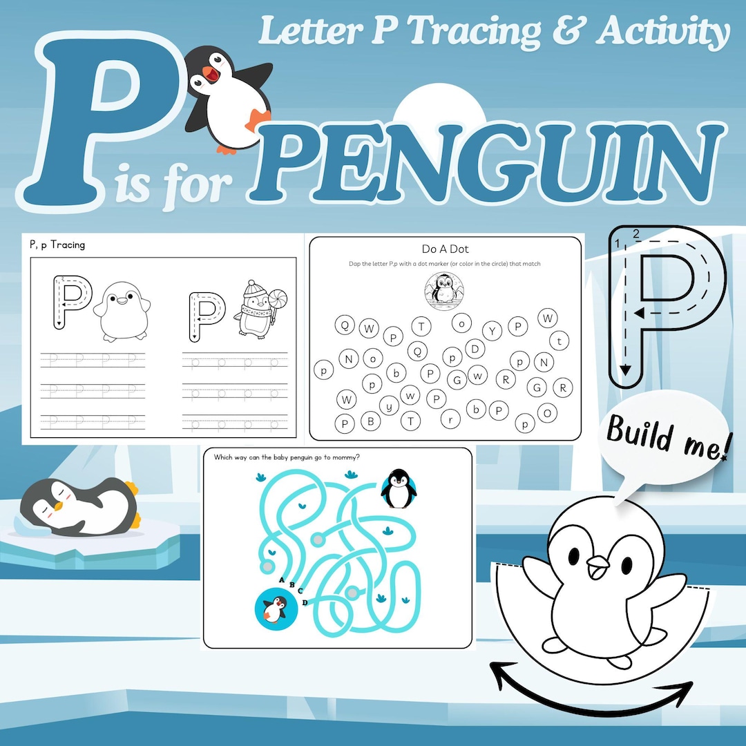 P is for PENGUIN, Fun Activity, Tracing Letter P, Worksheets, Puzzle - Etsy
