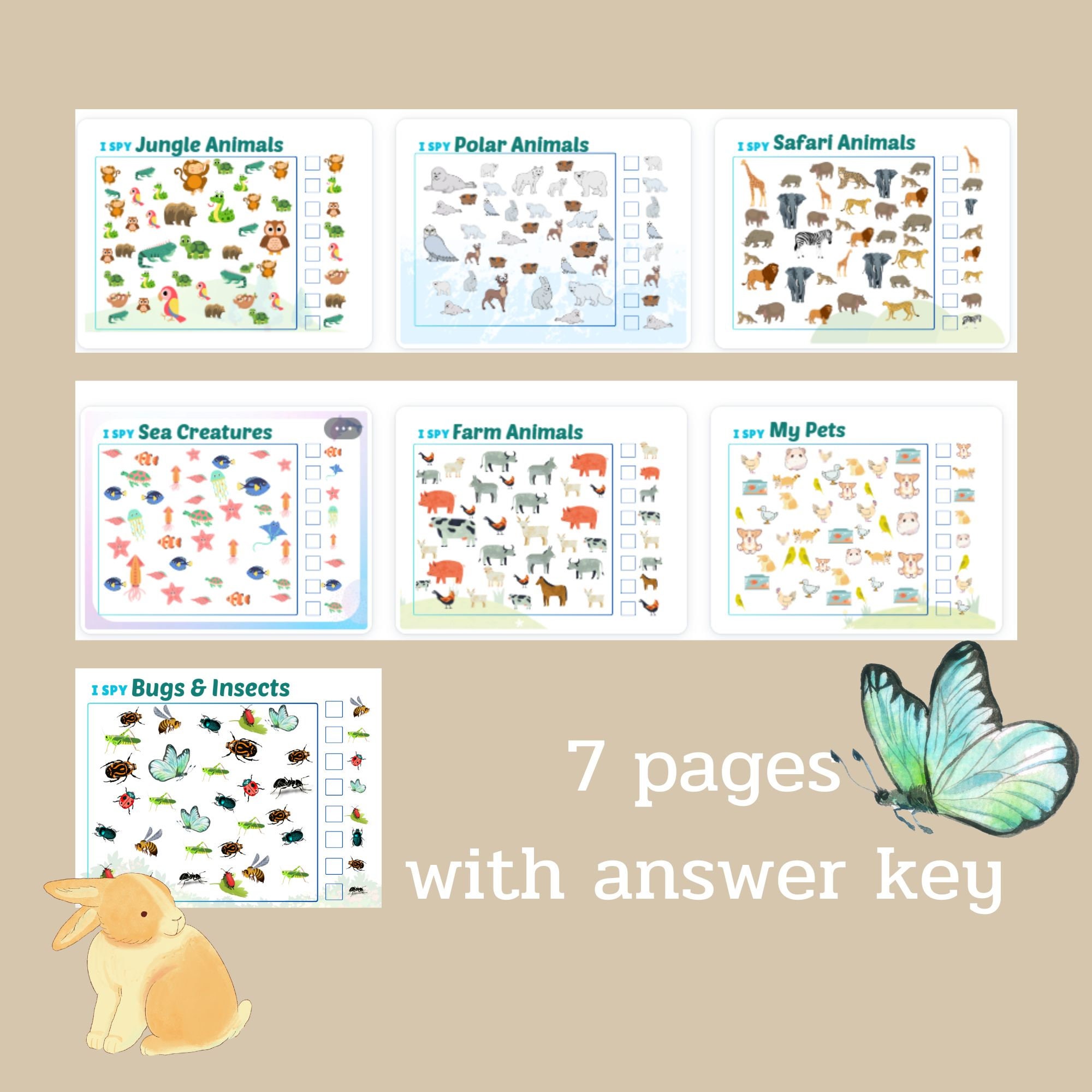 I-SPY Animals, Find and Count, Animals Theme, Insect for Kindergarten ...