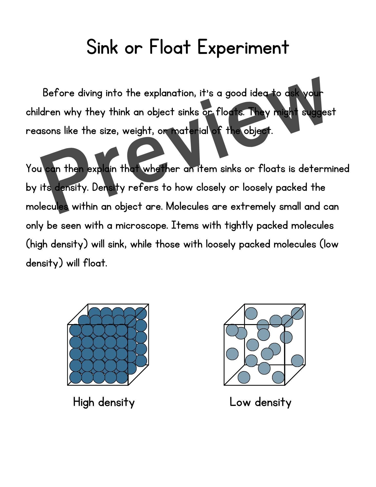 Sink or Float Science Experiment, Fun Activity With Worksheets - Etsy