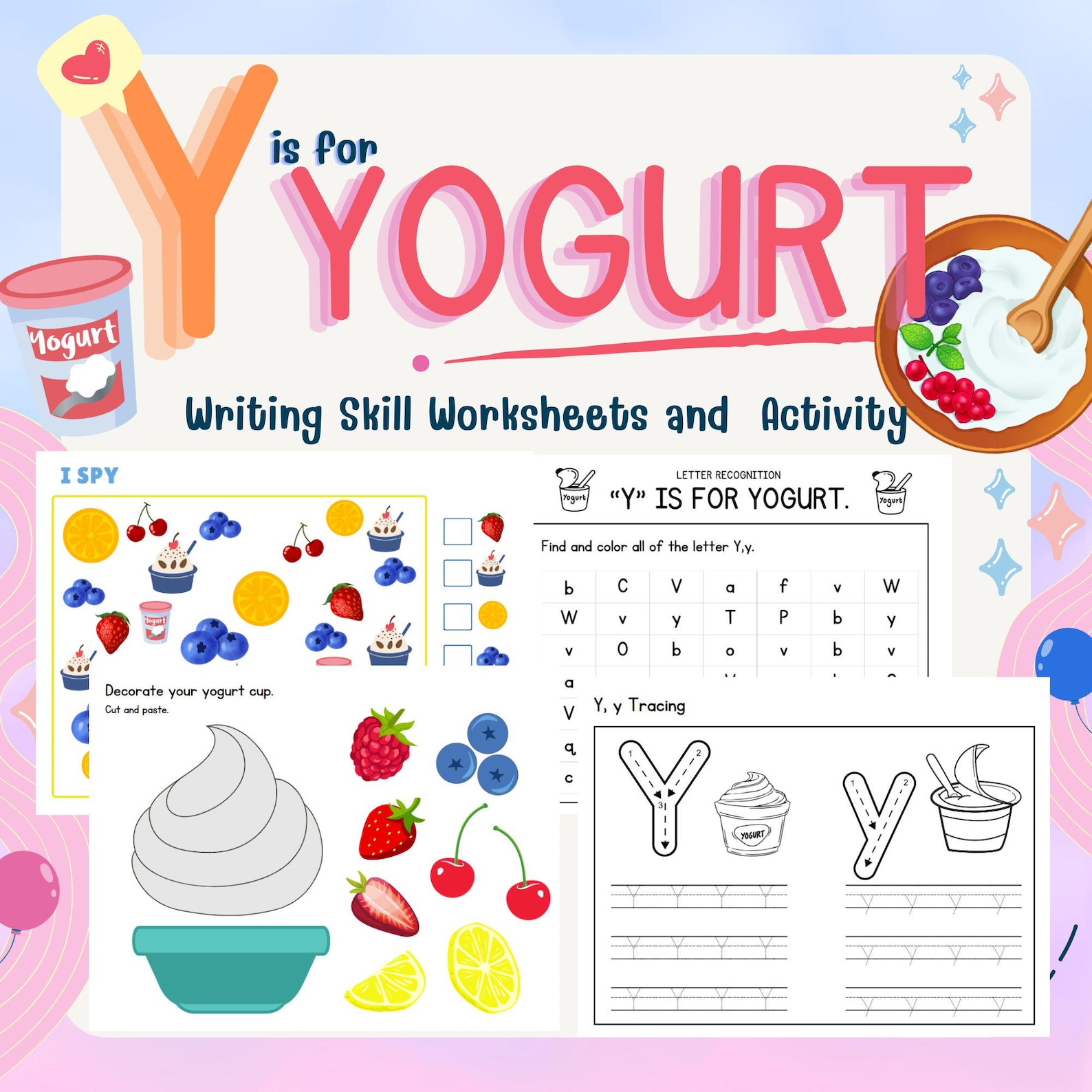 Y is for YOGURT, Fun Activity, Letter Y, Paper Craft, DIY, Tracing ...