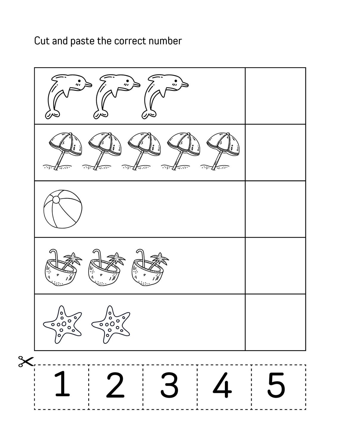 1-10 Summer Counting, Flashcards and Worksheet, Fun Exercises for ...