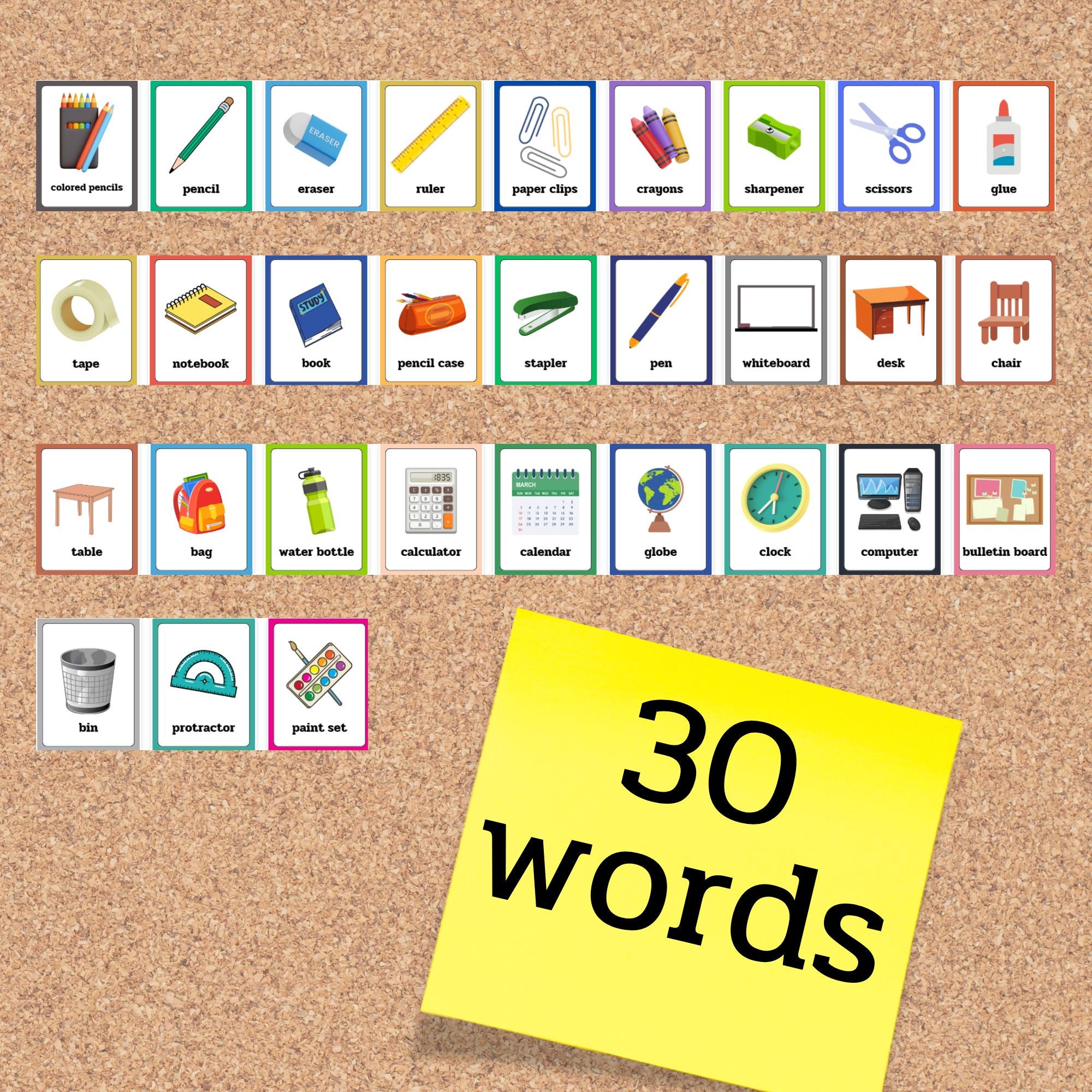Classroom Objects, Picture With Word Posters and Matching Game ...