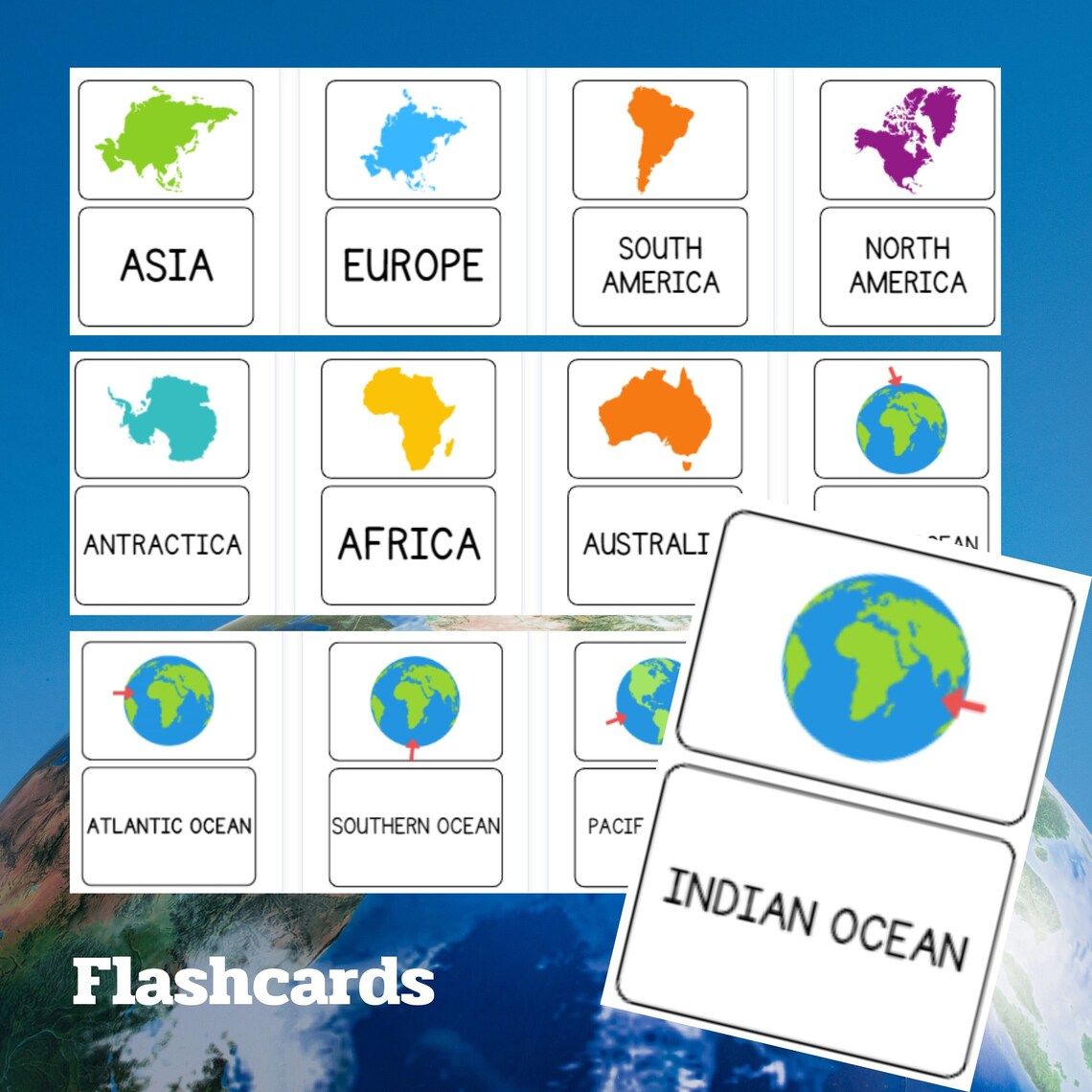 Continents and Oceans of the World, Posters, Flashcards and Worksheets ...