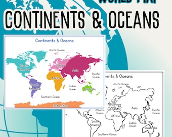 Continents and Oceans Map Coloring Pages. - Etsy