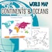 Continents & Oceans, World Map, Coloring Pages and Worksheets - Etsy