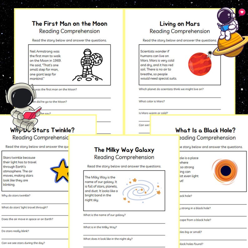 Space Reading Comprehension for Kids, Grade 1-3 - Etsy