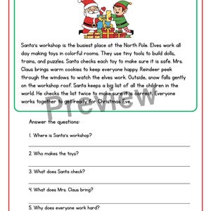 12 Santa & Reindeer Reading Comprehension Passages for Kids - Etsy