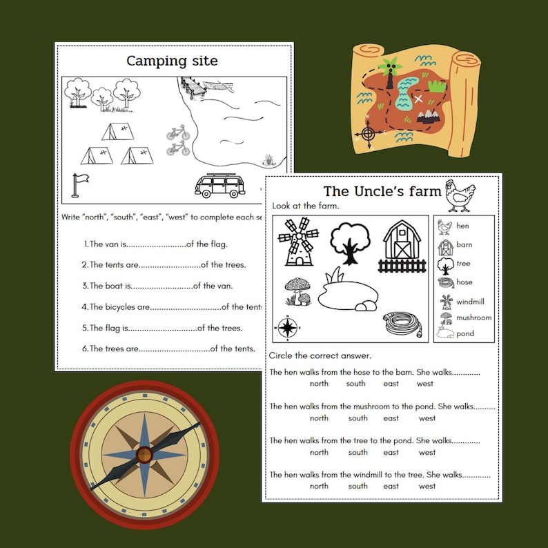 North South East West Worksheet, Compass, Digital Download - Etsy
