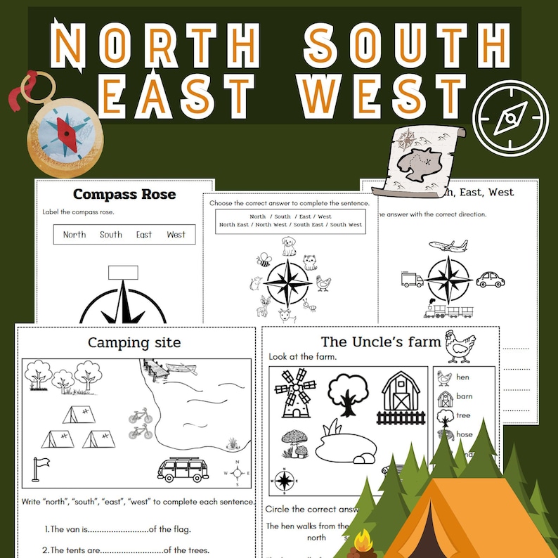 North South East West Worksheet, Compass, Digital Download - Etsy
