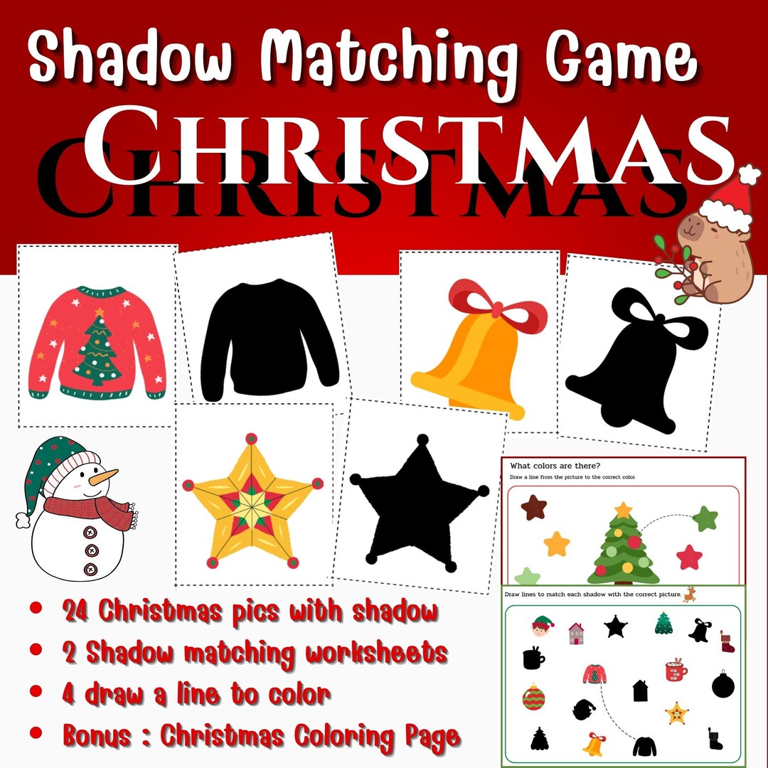 Christmas, Shadow Matching Game, Print & Play, Easy Game for Preschool ...