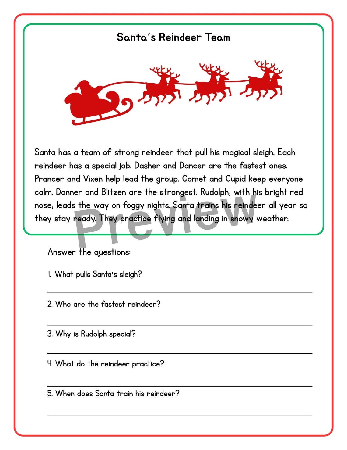 12 Santa & Reindeer Reading Comprehension Passages for Kids - Etsy