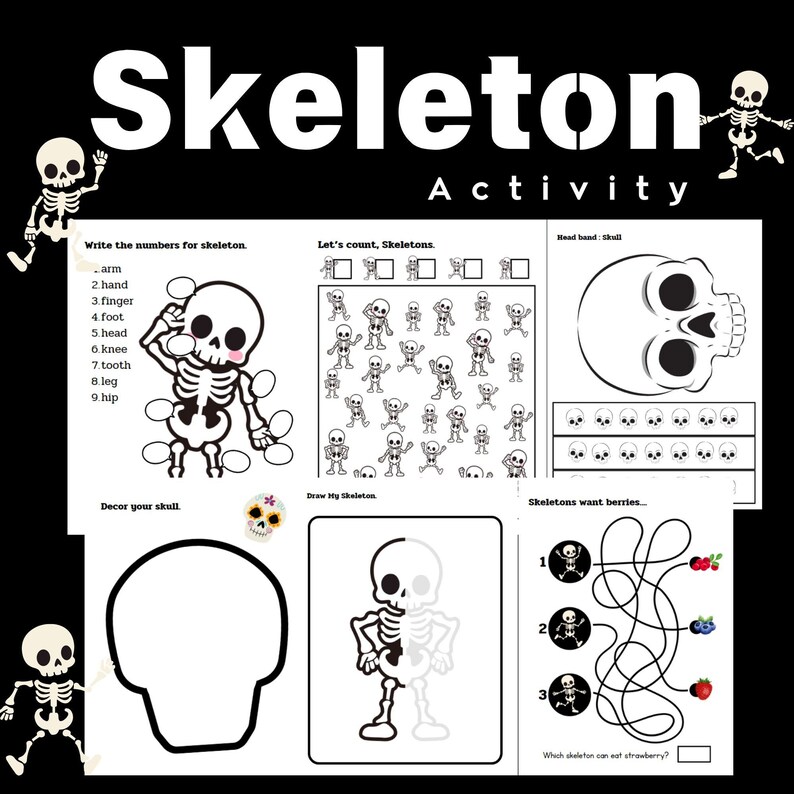 Skeleton Fun Activity and Worksheet, Halloween Activity - Etsy