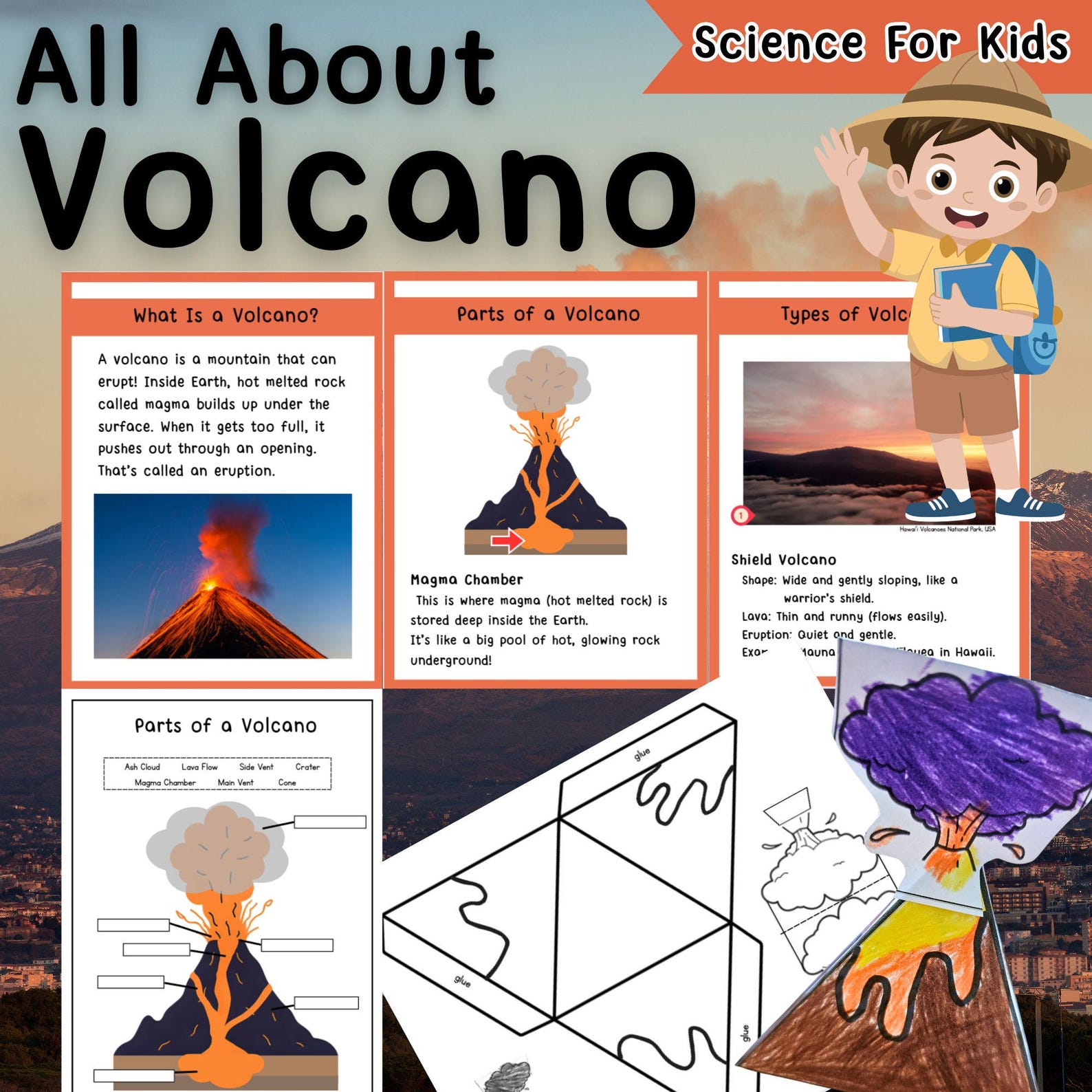 All About Volcanoes for Kids, Volcano Parts, Worksheet, Craft - Etsy