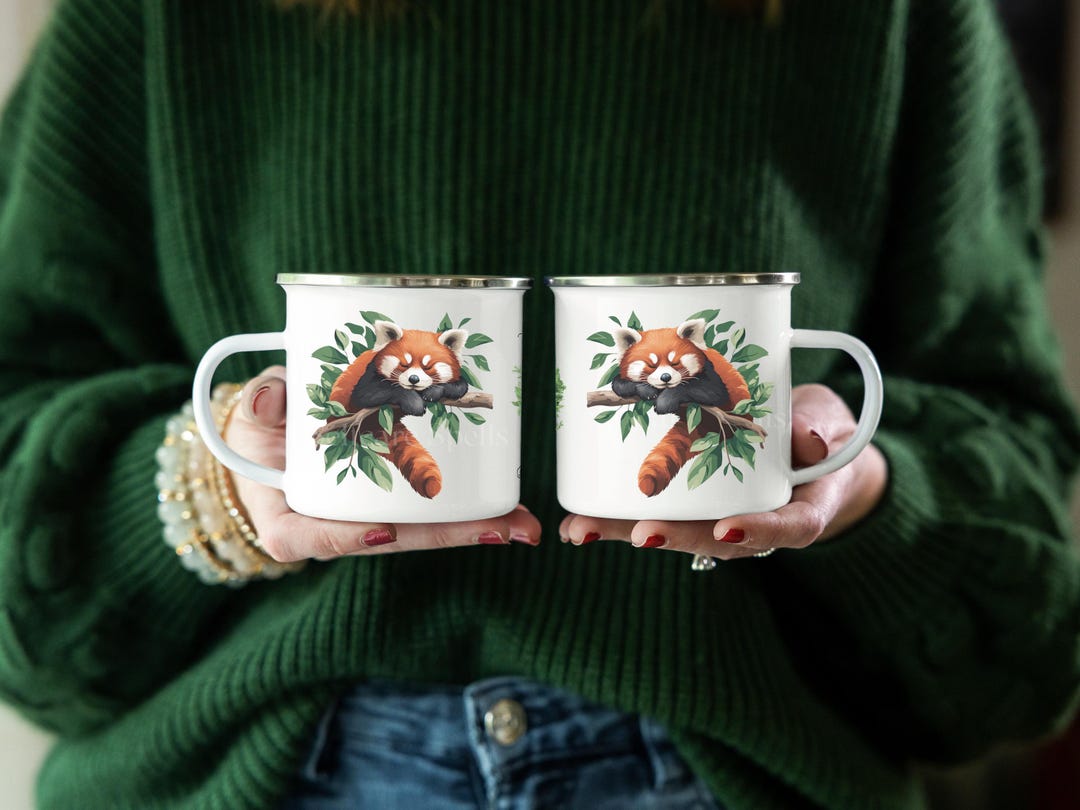 Snoozing Red Panda Mug 12oz Enamel Cute Woodland Animal Gift Cozy ...