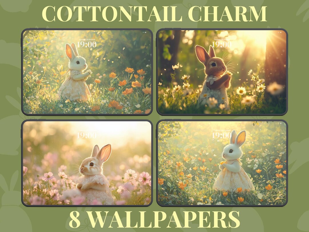 Spring Bunny Desktop Wallpaper Bundle Cottontail Charm Wallpaper HD ...