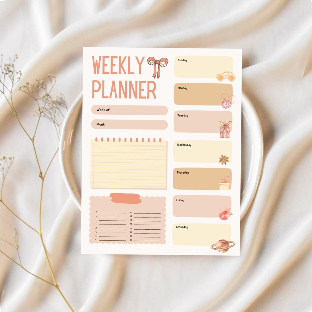 Rustic Weekly Planner Printable With Cute Icons, Undated & Editable ...