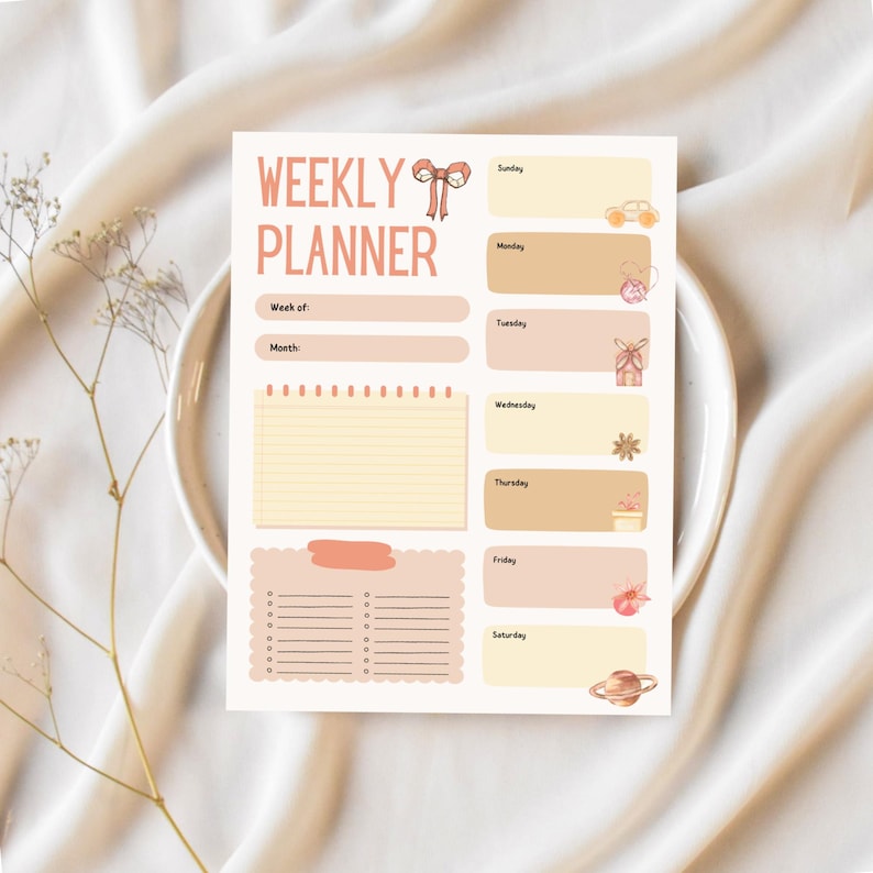 Rustic Weekly Planner Printable With Cute Icons, Undated & Editable ...