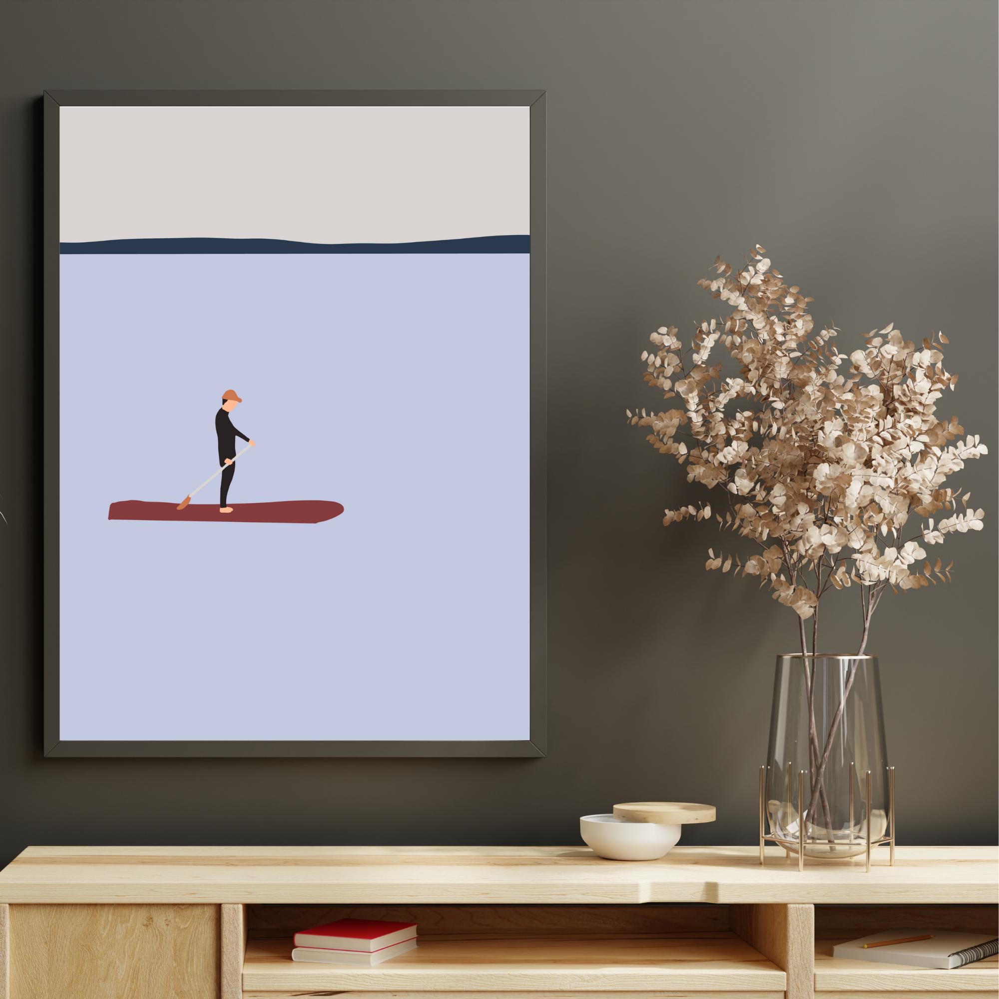 Coastal Chic: Paddle Boarder Art Print for Ocean Lovers - Nautical Wall ...