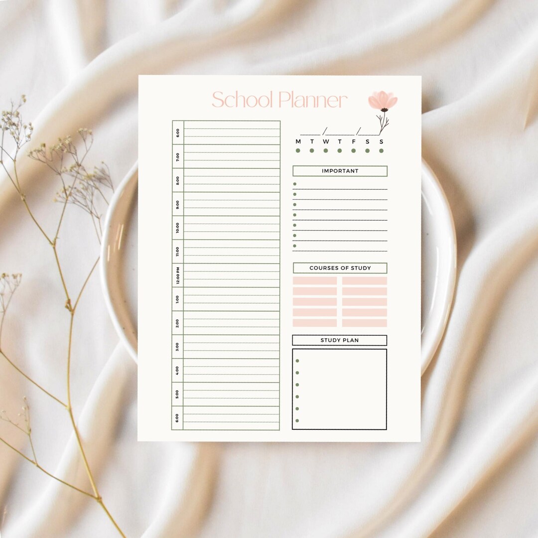 Minimalist School Planner Printable With Daily Schedule, Study Plan ...