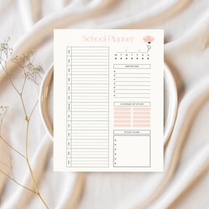 Minimalist School Planner Printable With Daily Schedule, Study Plan, and Course Tracker, Perfect ...