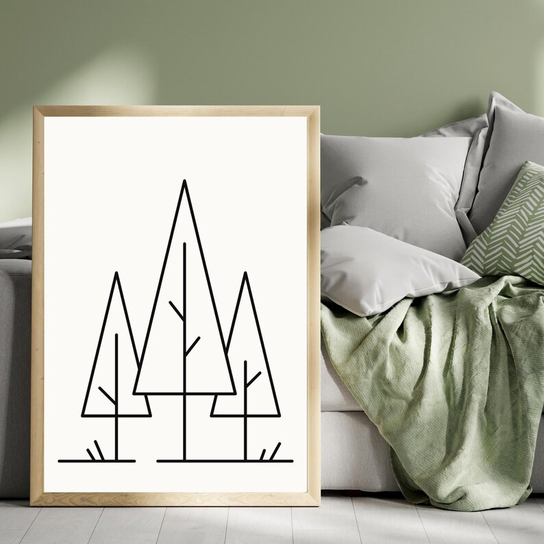 Elegant Black Line Art-sleek Pine Tree Art-geometric Pine Tree Print ...