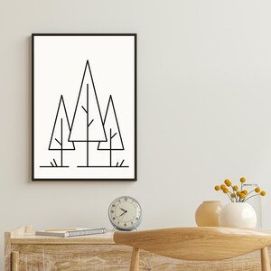 Elegant Black Line Art-sleek Pine Tree Art-geometric Pine Tree Print ...