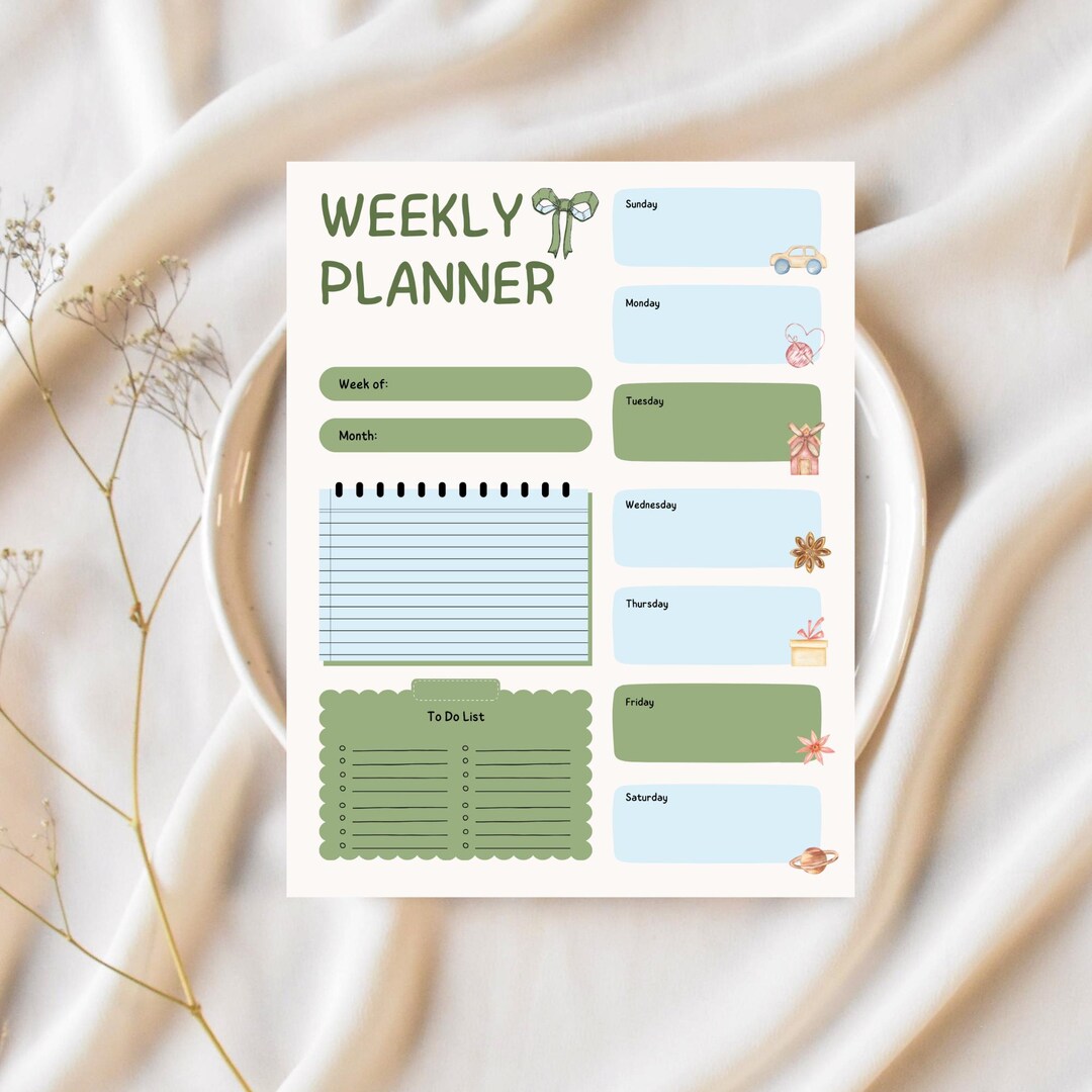 Rustic Weekly Planner Printable With Cute Icons, Undated & Editable ...