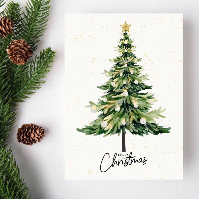 Elegant Merry Christmas Tree Card Digital Download for Holiday ...