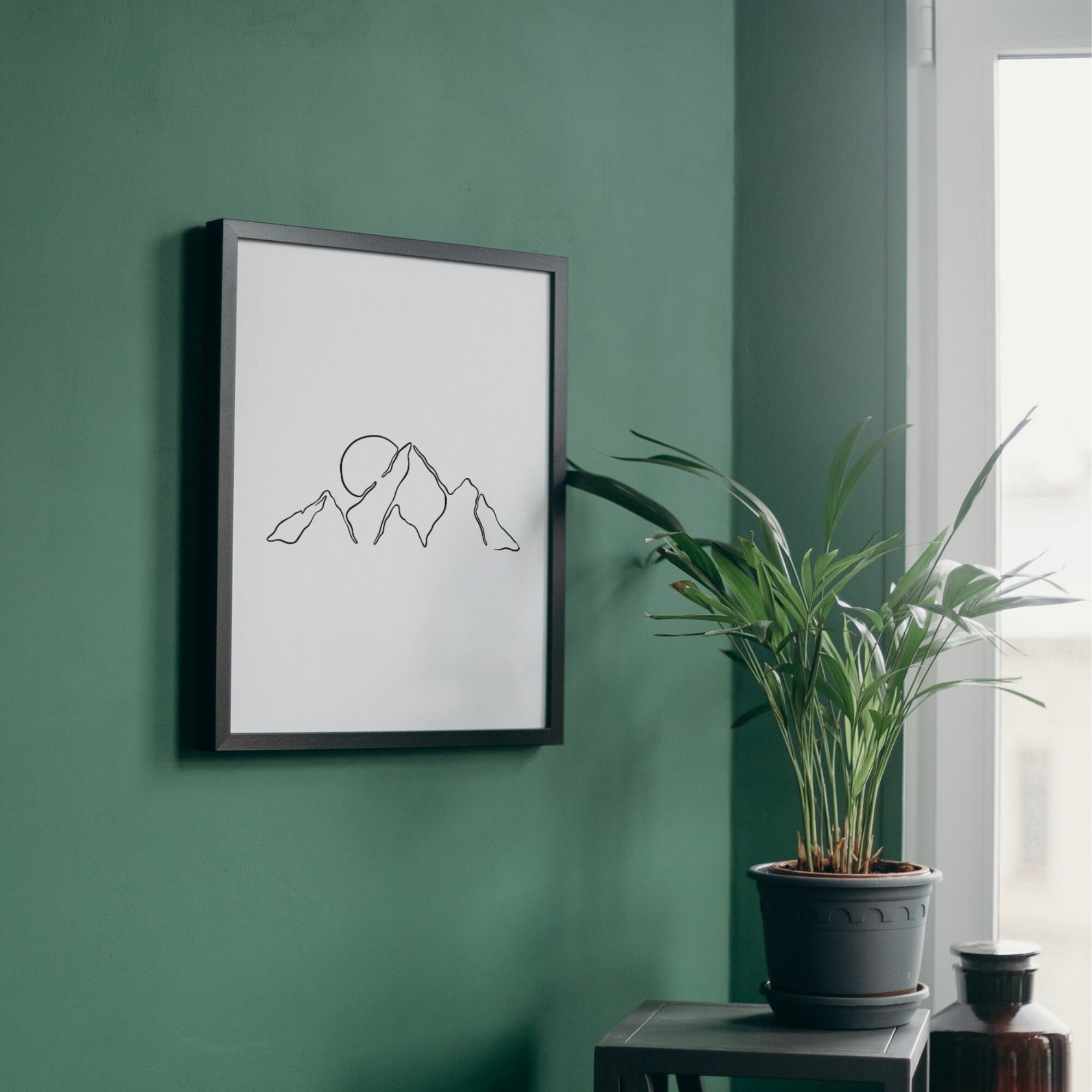 Minimalist Mountain Line Art, Simple Nature Wall Decor, Black and White ...